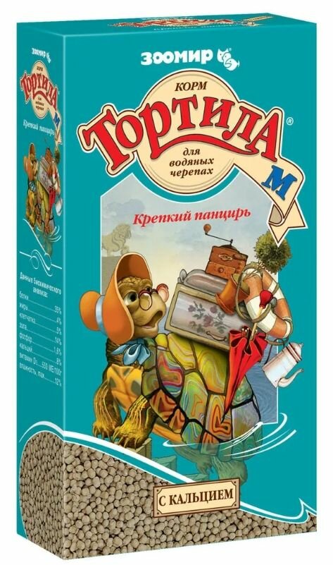 Зоомир Корм сухой для водяных черепах Тортила М Крепкий панцирь, с кальцием, в гранулах, 90 г/