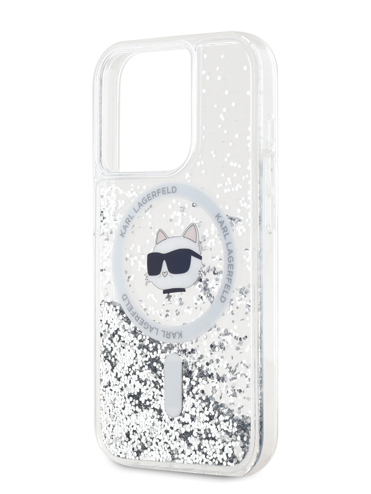 Lagerfeld для iPhone 15 Pro Max чехол Liquid Glitter NFT Choupette head Hard Transparent (MagSafe)