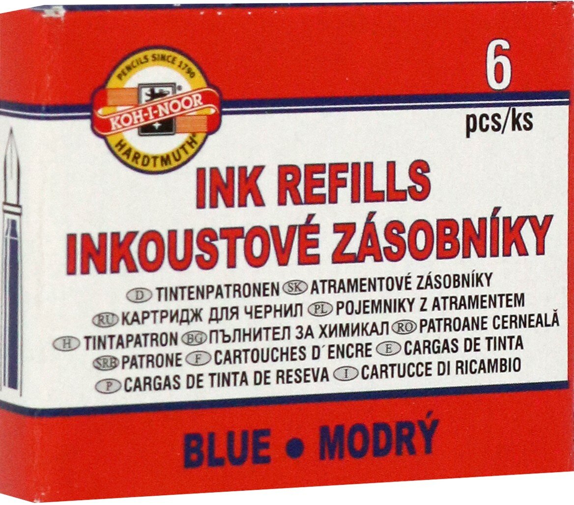 Картриджи для перьевых ручек 1006, 6 штук, синие