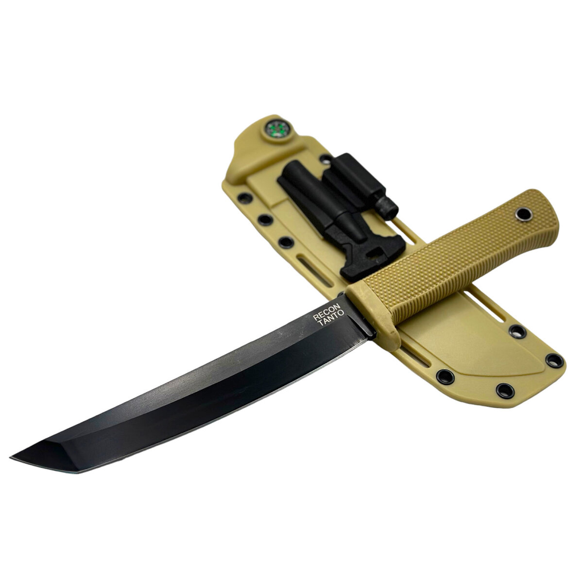 Нож тактический Cold Steel Recon Tanto SK-5 с огнивом, компасом и фонариком на ножнах, общая длина 17,7см, сталь SK-5