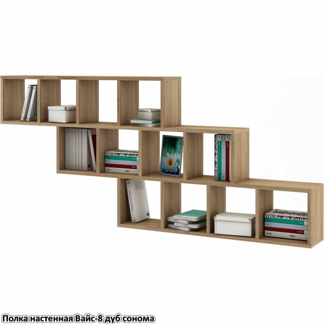 Полка настенная Вайс-8 Дуб-сонома, ЛДСП, МФ Владимир VMF, 159,8х69,4х18 см.