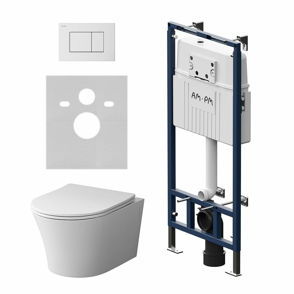 Инсталляция с подвесным унитазом AM.PM MasterFit мех. кнопка Pro C белый глянец, шумоизоляция