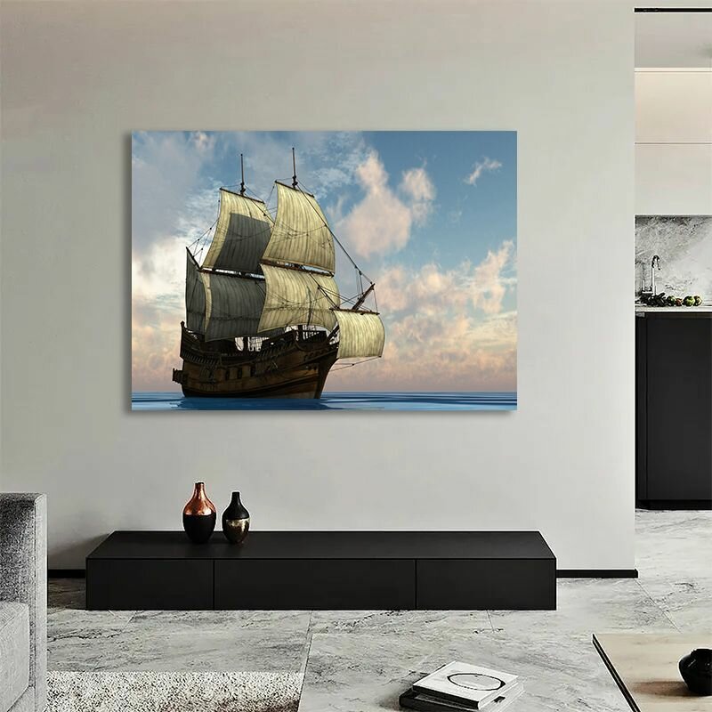 Картина "Корабль в море", на подрамнике, поп-арт, холст, 40x60 см