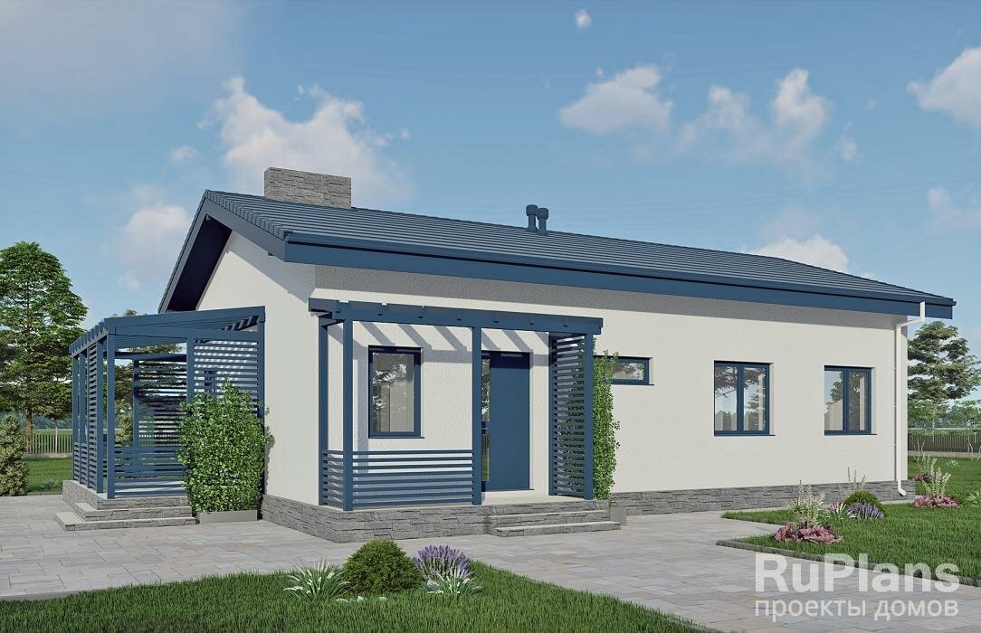 Одноэтажный дом с тремя спальнями и террасой (86 м2, 10м x 15м) Rg6395