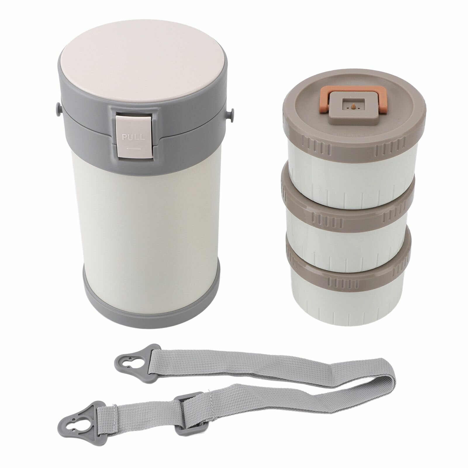 Изолированная банка для еды 2,3 л, 3-уровневая, безопасная для микроволновой печи, из нержавеющей стали 304, термоконтейнер для обеда с плечевым ремнем для школы, офиса, белая