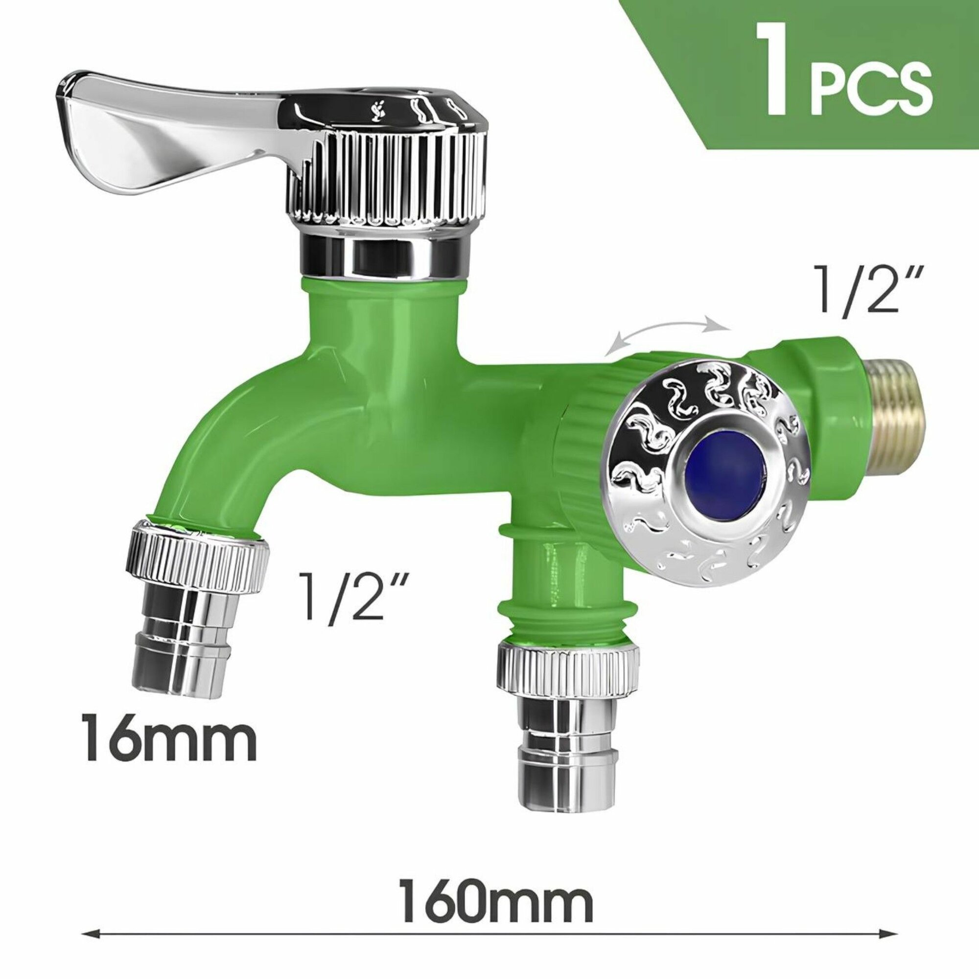 Кран сада и поливочного шланга водоразборный 1/2 два выхода, зеленый