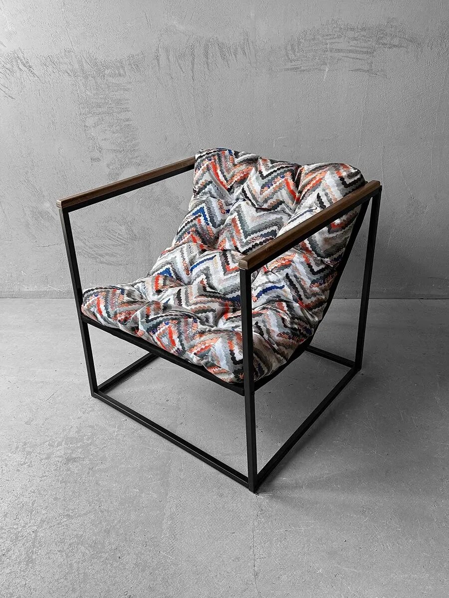 Кресло мягкое удобное для отдыха, уличное, на балкон, на веранду, в стиле лофт, минимализм, Лофтовик ++ велюр разноцветный