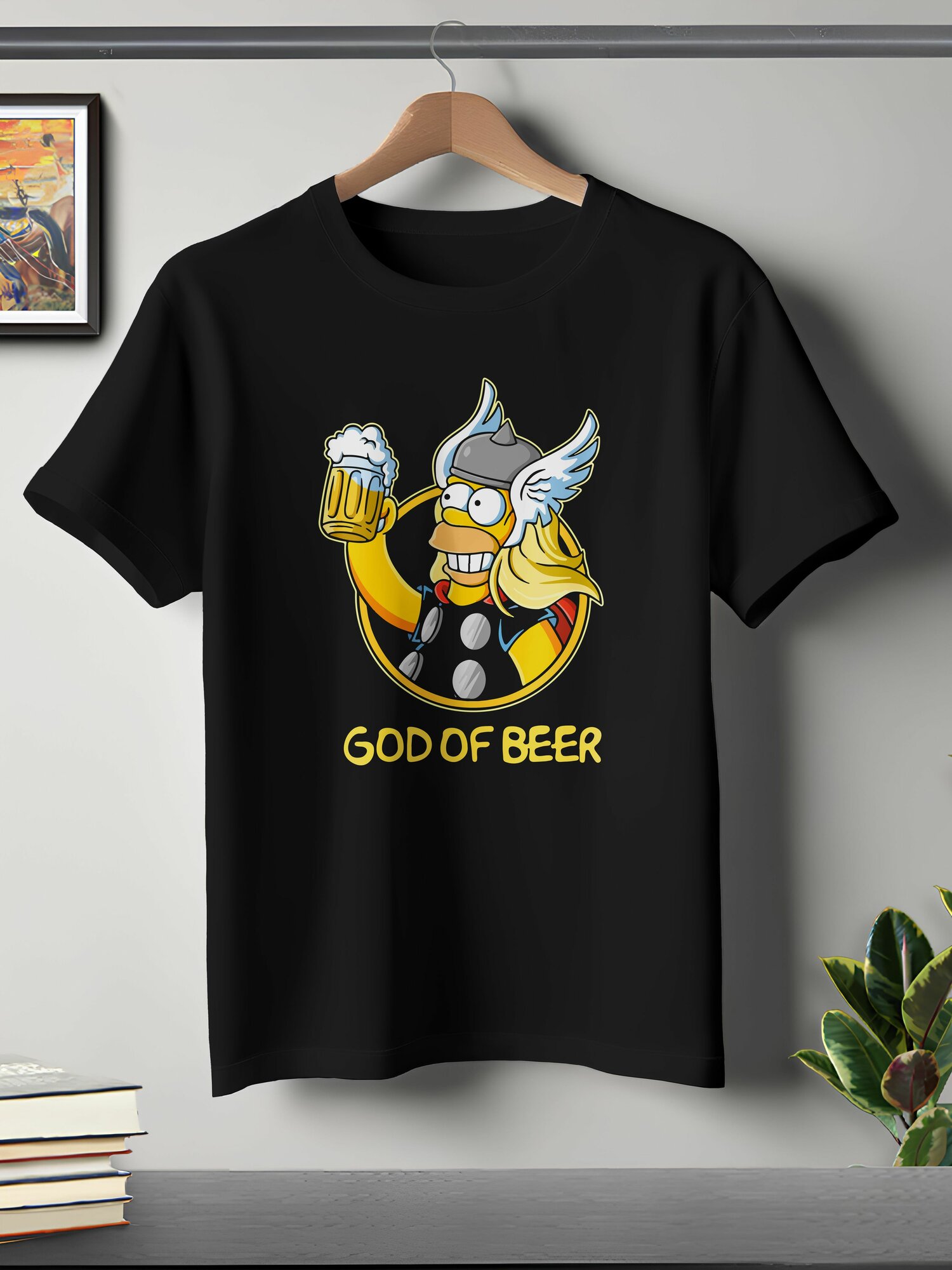 Футболка ONEQ унисекс 64-66 (5XL) размер с принтом God of beer, черная