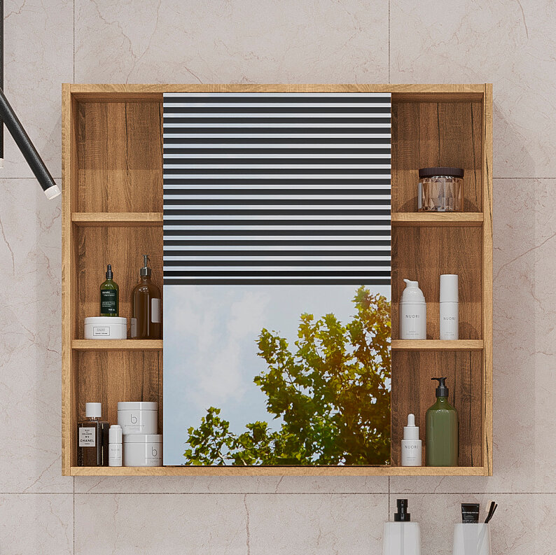 Шкаф-зеркало Vannika Bliss 80 для ванной комнаты, дуб вотан, шкаф витрина