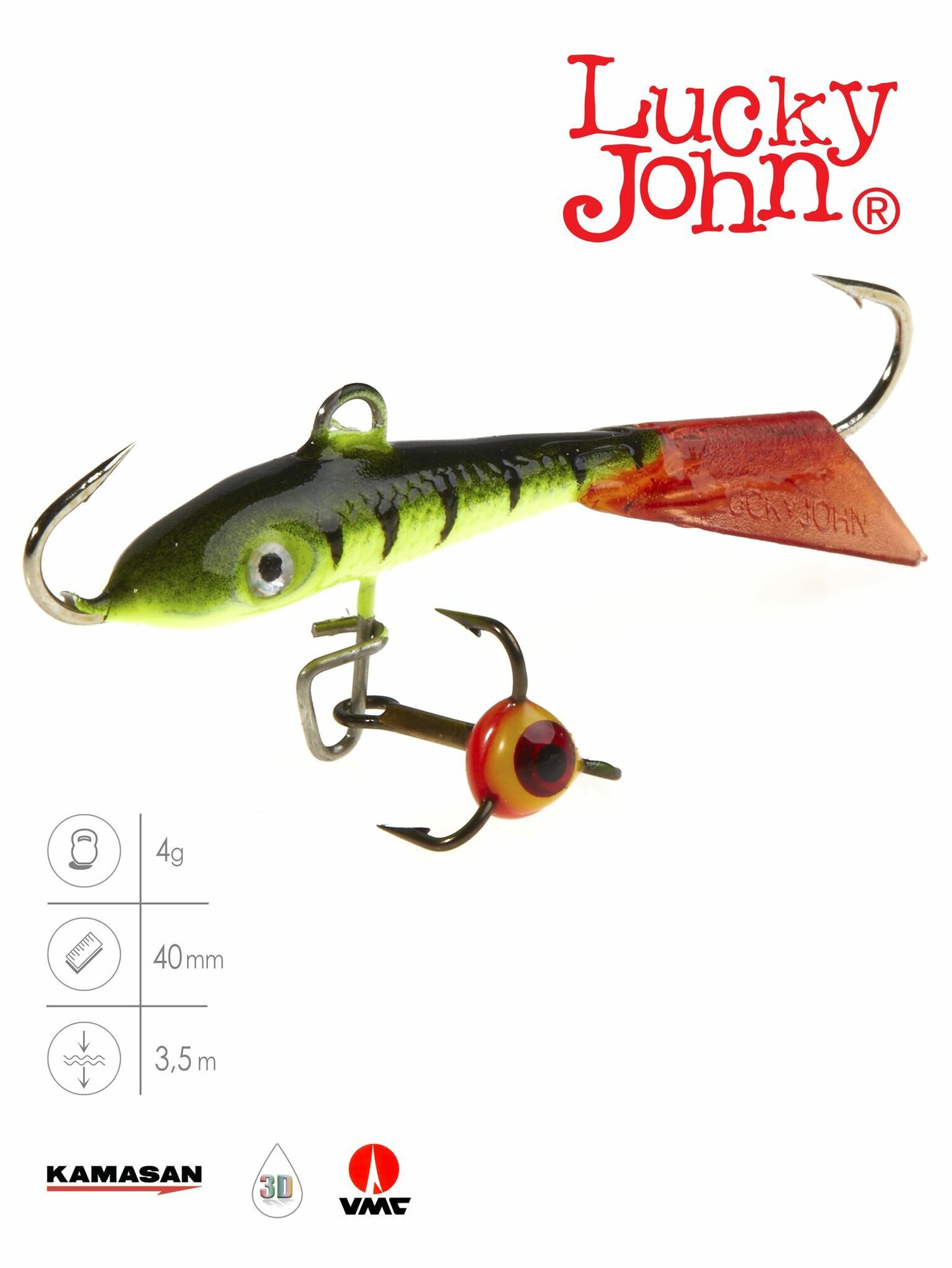 Балансир для рыбалки lucky john FIN 3 с тр. 40мм/31RT блистер, зимние снасти рыболовные с крючком, приманка силиконовая