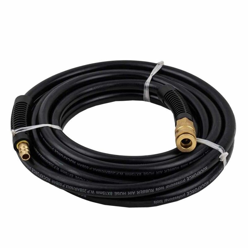 Шланг резиновый воздушный армированный с фитингами 8мм x 15мм x 5м (20-60бар, раб. t от -30 до +70 С) ROCKFORCE