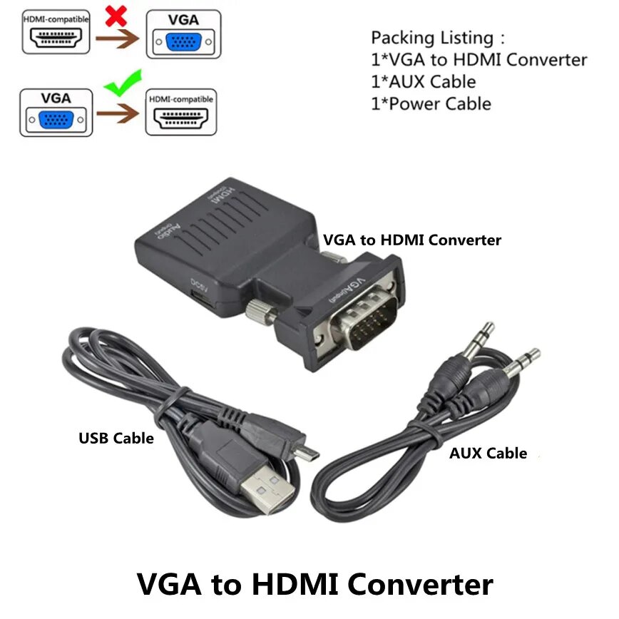 GRWIBEOU Конвертер VGA в HDMI VGA to HDMI