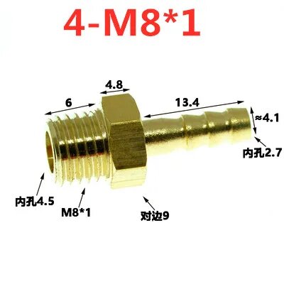 Фитинги для труб Mini Pagoda, наружная метрическая резьба M5 M6 M8, латунь 4, 5, 6, 8 мм, шланг с зазубринами, кожаная трубка, соединитель трахеи