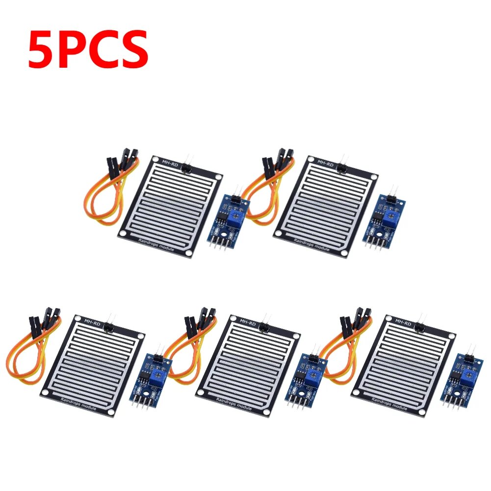 Датчик влажности и дождя VODOOL Raindrops Detection Sensor Module 3.3-5В 5 PCS