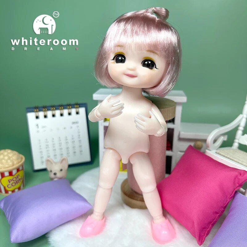 Whiteroom кукла девочка пластик 16 см Белый, naked doll 07, Brown black eyes