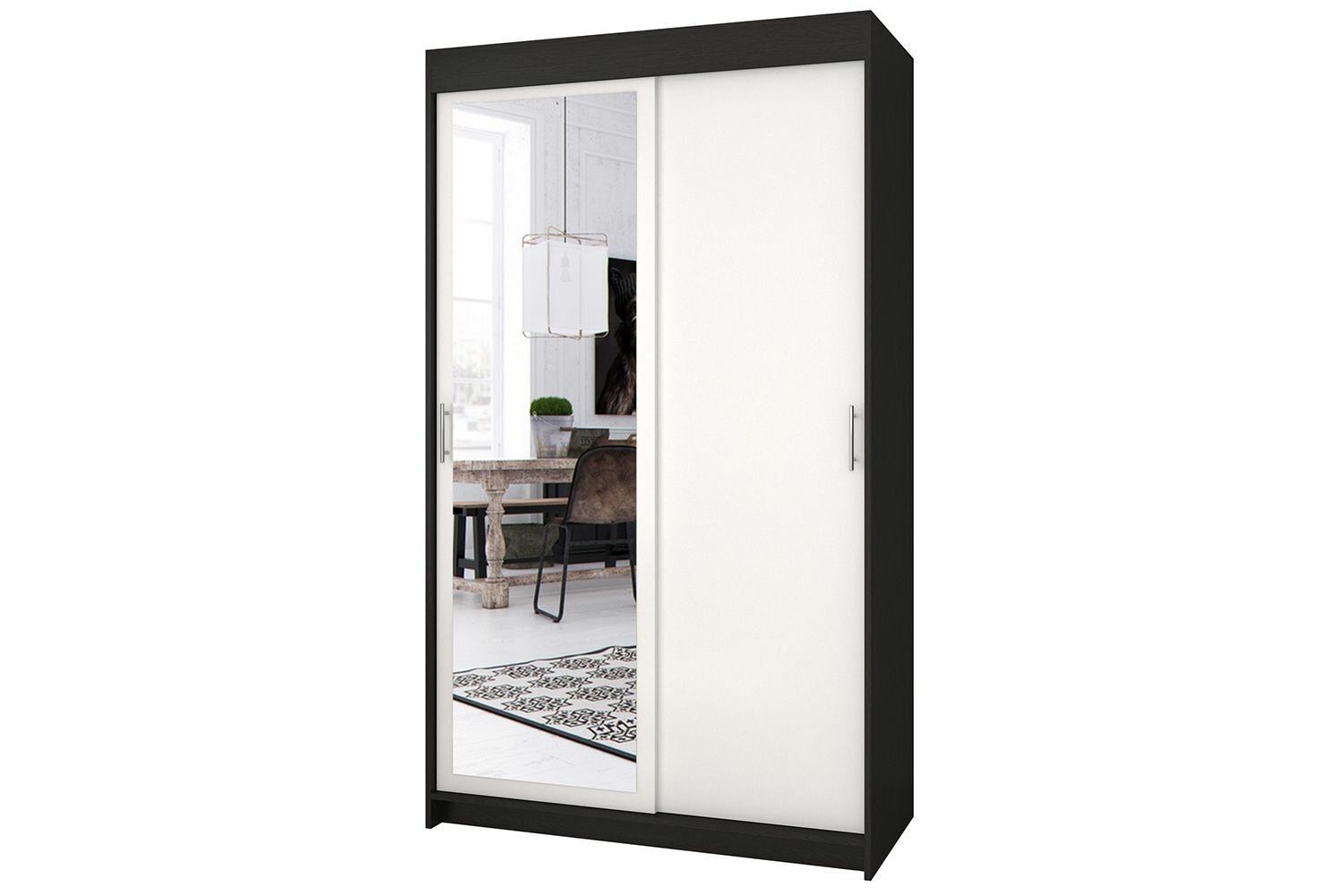 Шкаф-купе для одежды МногоМеб Сакура-25 двухдверный 150x55x220 см, 1 зеркало, венге цаво, белый гладкий