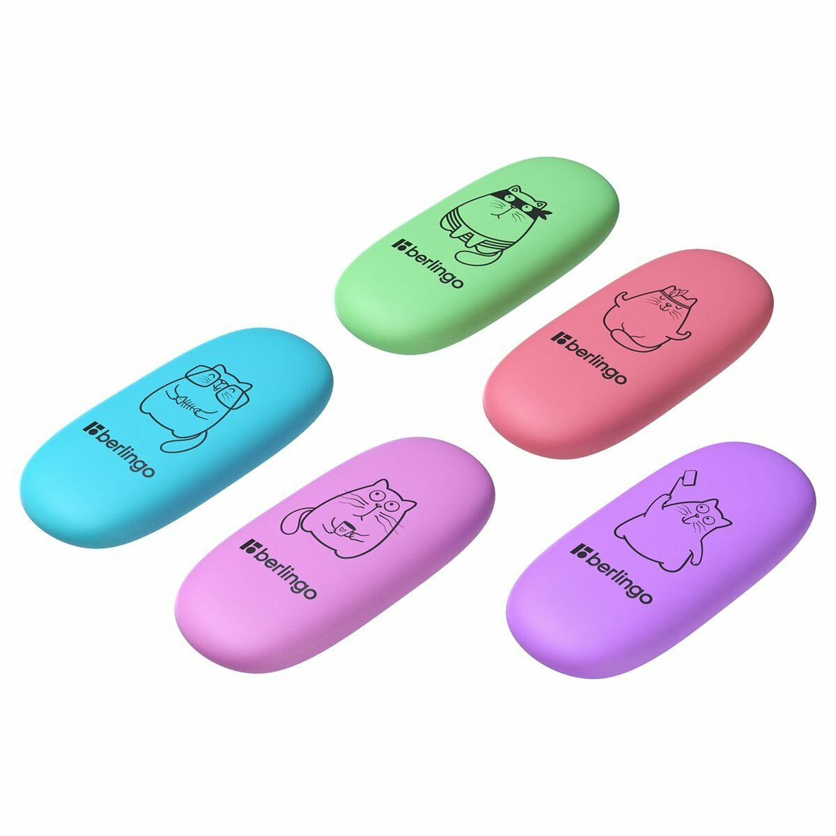 Ластик Berlingo Lazy Cats, овальный, термопластичная резина, 49x23x9мм (BLc_00680), 36шт.