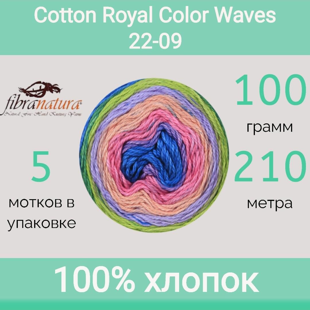 Пряжа Fibra Natura Cotton Royal Color Waves цвет 22-09 (100г/210м, упаковка 5 мотков)