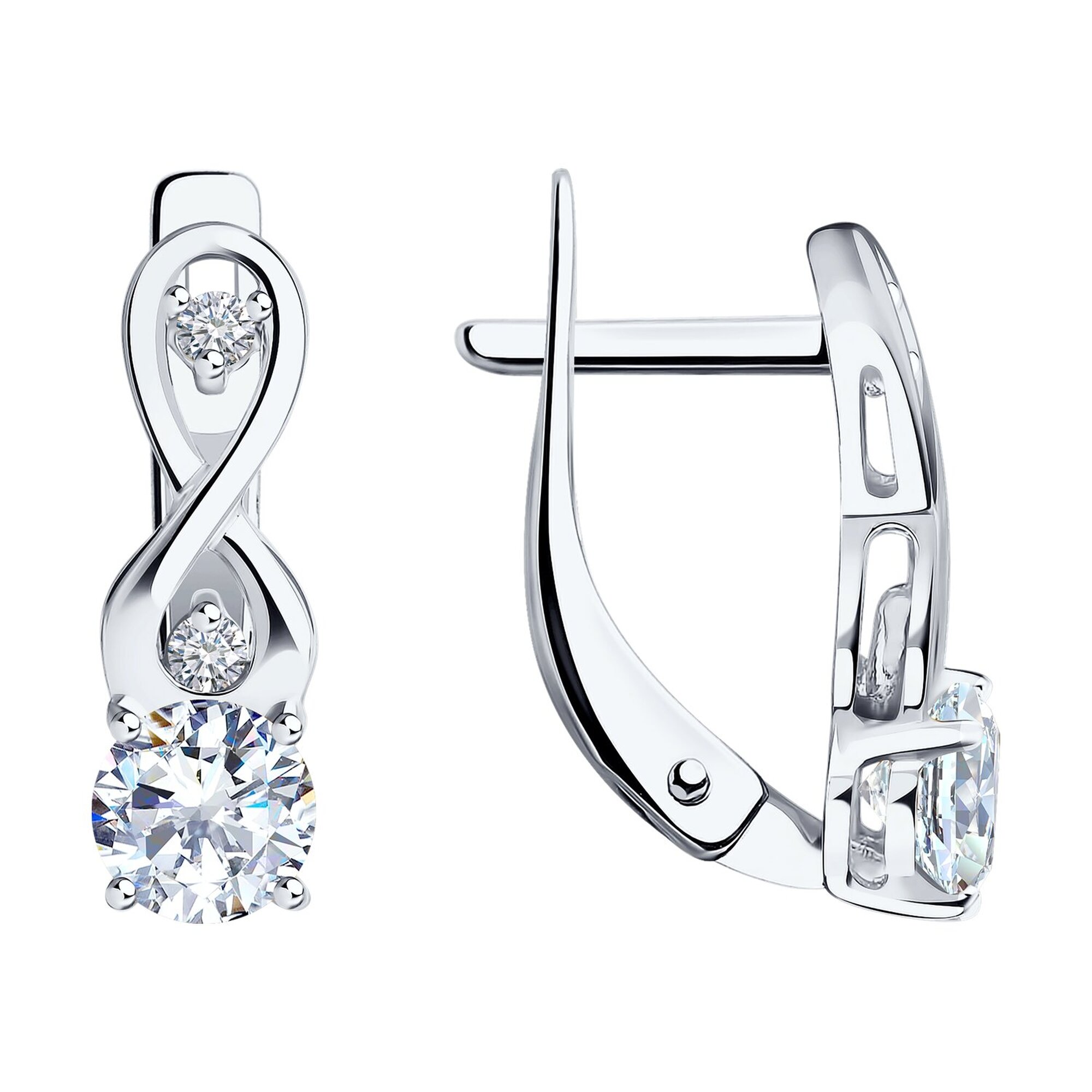 Серьги, белое золото, 585 проба, фианит