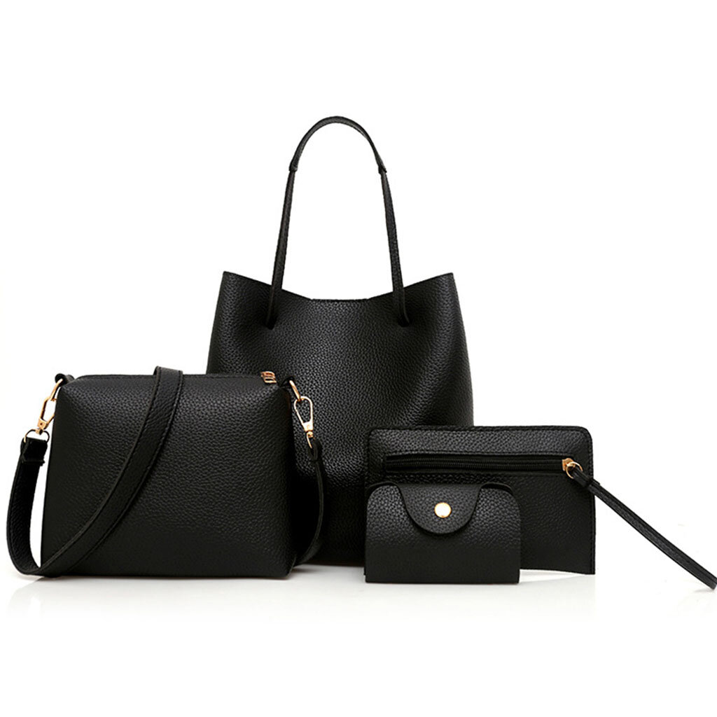 4 шт./компл, четырехсекционная однотонная сумка из искусственной кожи для матери и ребенка-черный