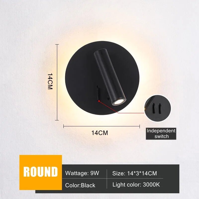 Настенный светильник IWP для чтения Черный, Round-Black, With USB Port