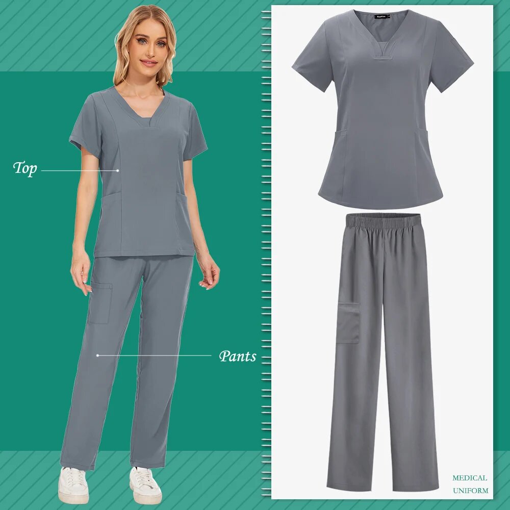 Медицинский костюм HTTHDD из полиэстера и спандекса Серый, S, 42025ZT-Grey