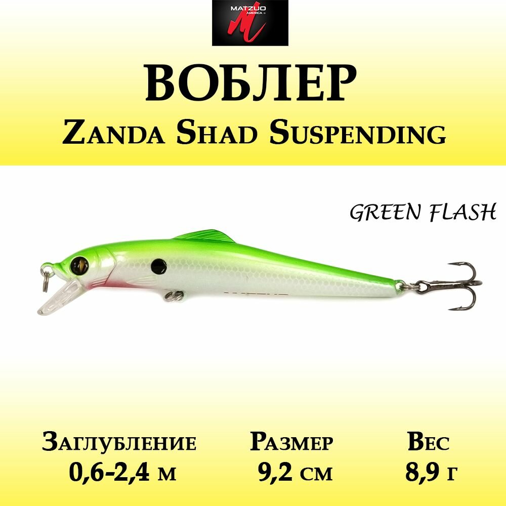 Воблер для рыбалки Matzuo Zanda Shad Suspending 8,9г, цвет Green Flash