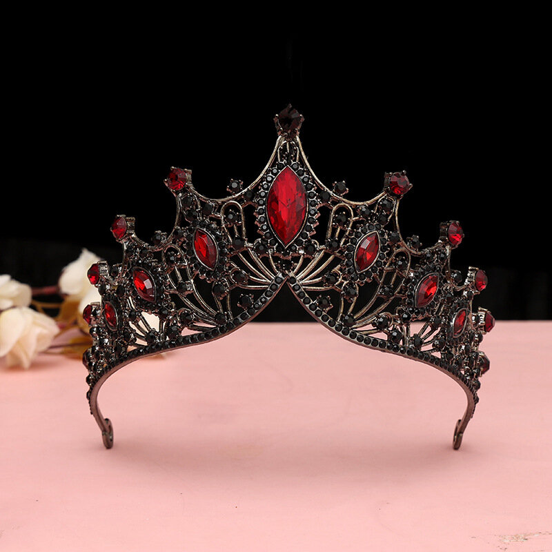 Головной убор "Хрустальная корона", черно-белый, оружейный черный, для невесты, принцессы,