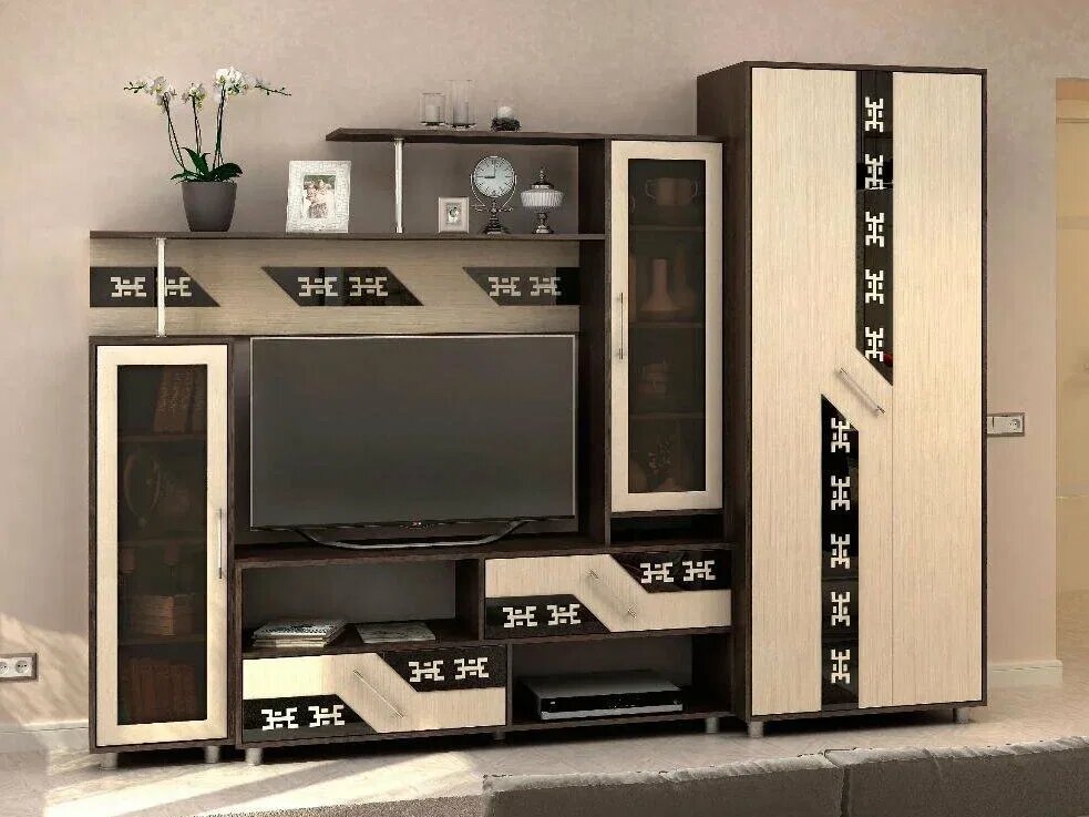 Стенка в гостиную «Верона», венге/дуб белфорт (2700х512х2060)