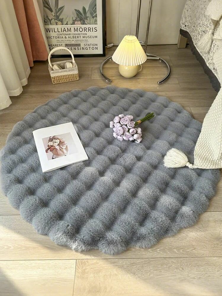 Ковер на пол пушистый с ворсом меховой диаметр 80 см, пузырчатый флис, может использоваться в спальнях, гостиных и детских комнатах