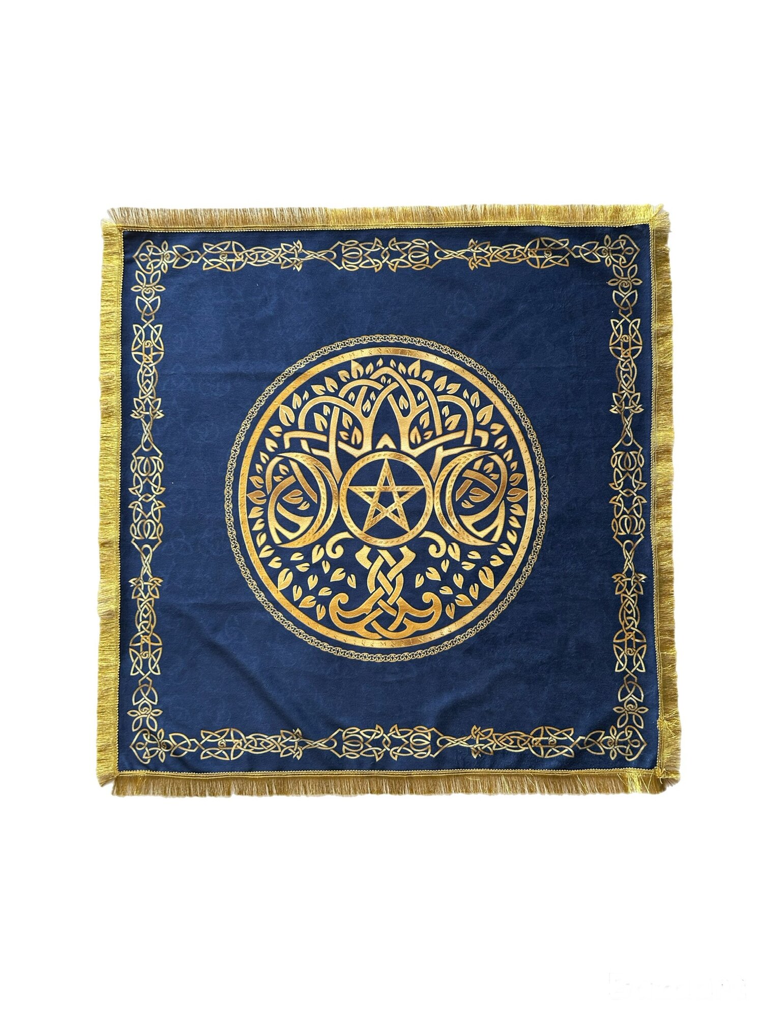 Алтарная скатерть Викка, синий бархат 60см, бахрома