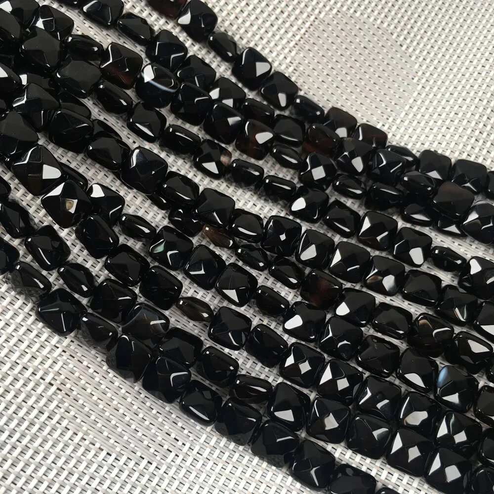 Драгоценный камень бисер квадратная форма Черный, Black Agate