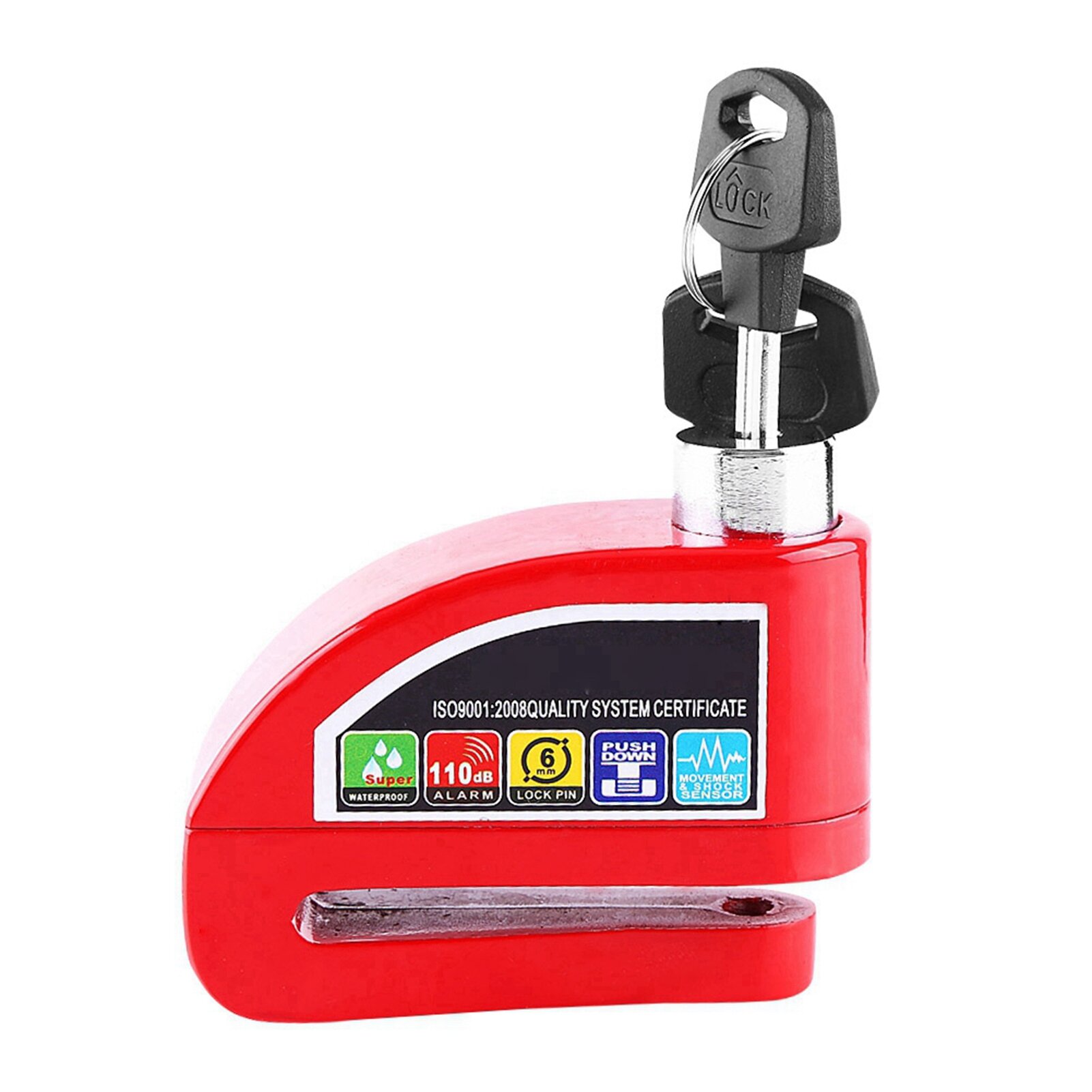 Противоугонная система безопасности для мотоциклов, скутеров и велосипедов с дисковым тормозом и сигнализацией, красная.