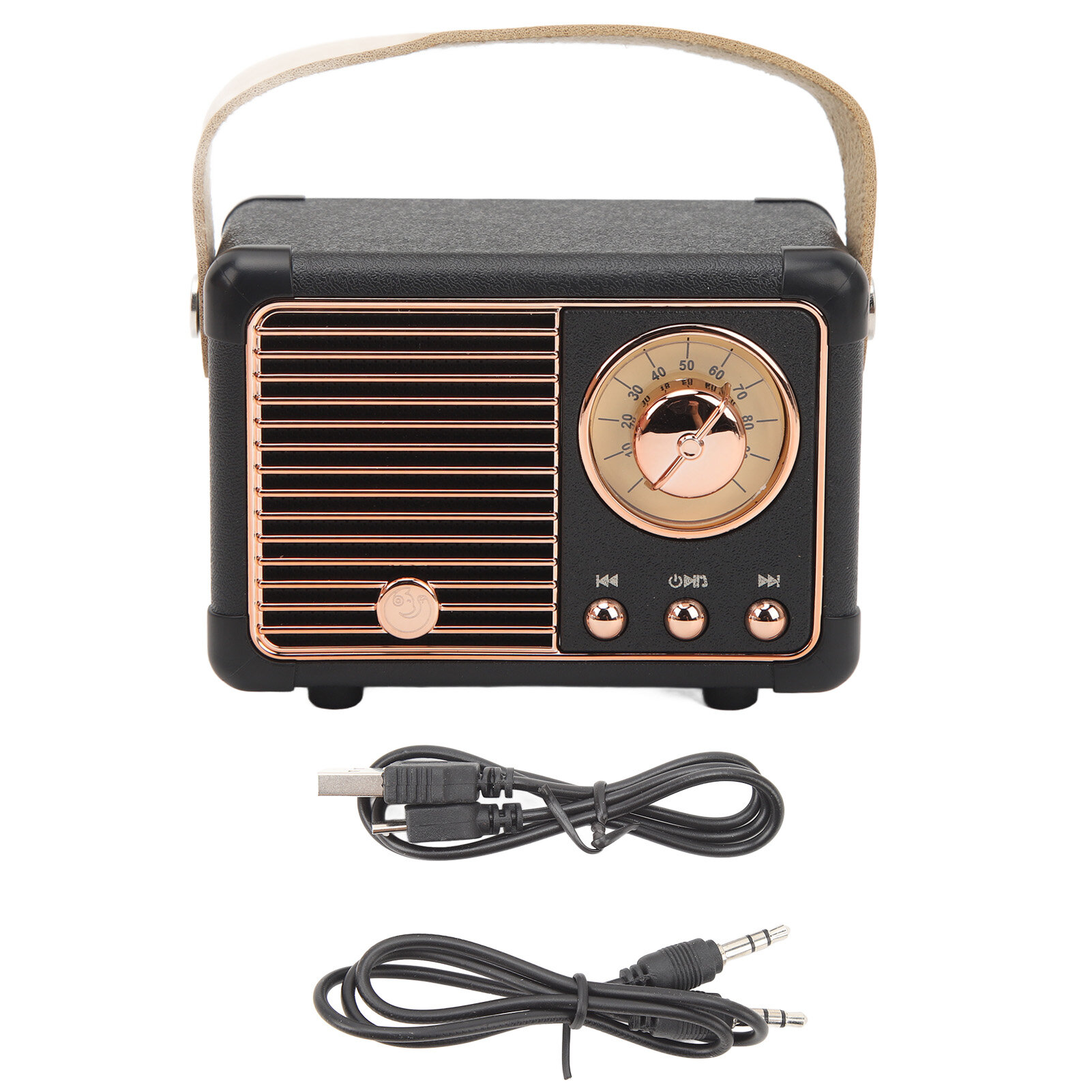 Ретро-портативная Bluetooth-колонка, беспроводная акустика, аудиоплеер для дома и улицы, со встроенным аккумулятором 400 мАч, черный цвет.