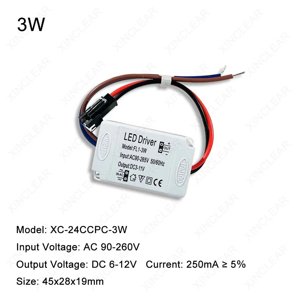 Драйвер LED 3Вт, DC 6-12V, AC 90-260V, XC-24CCPC-3W