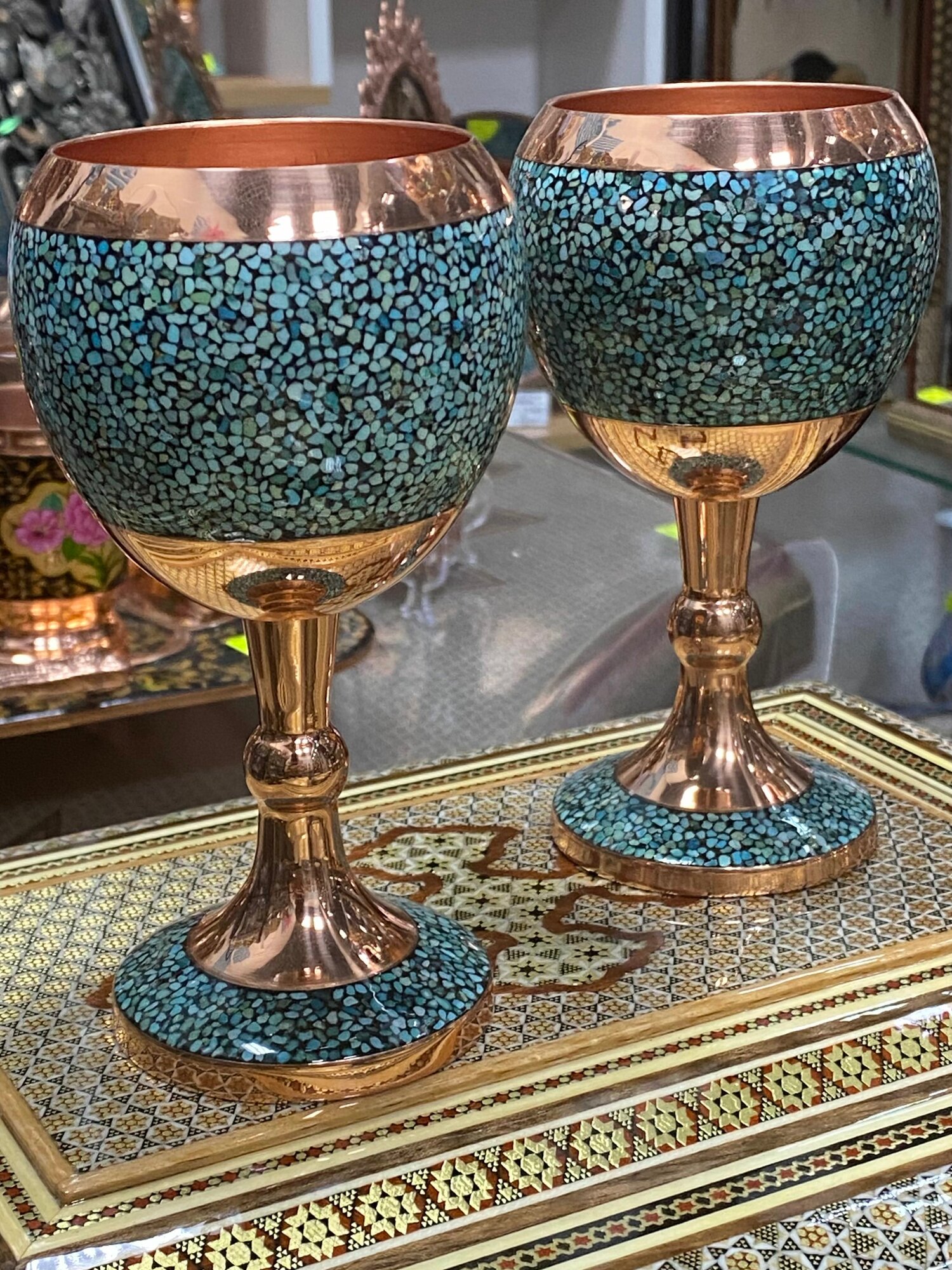 Бокал "Большой Фирузе", иранская ручная работа, медь и бирюза, 15см, 200мл
