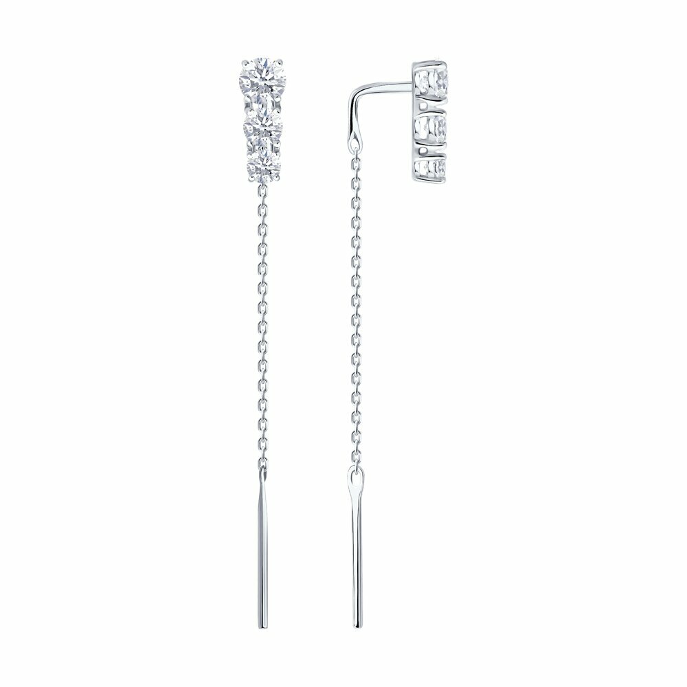 Серьги, белое золото, 585 проба, фианит