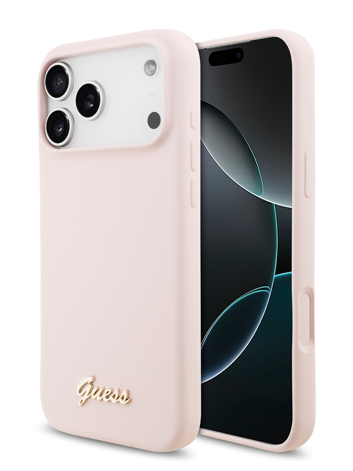 Guess силиконовый чехол с MagSafe для iPhone 17 Pro Max, Liquid silicone Gold metal logo, розовый