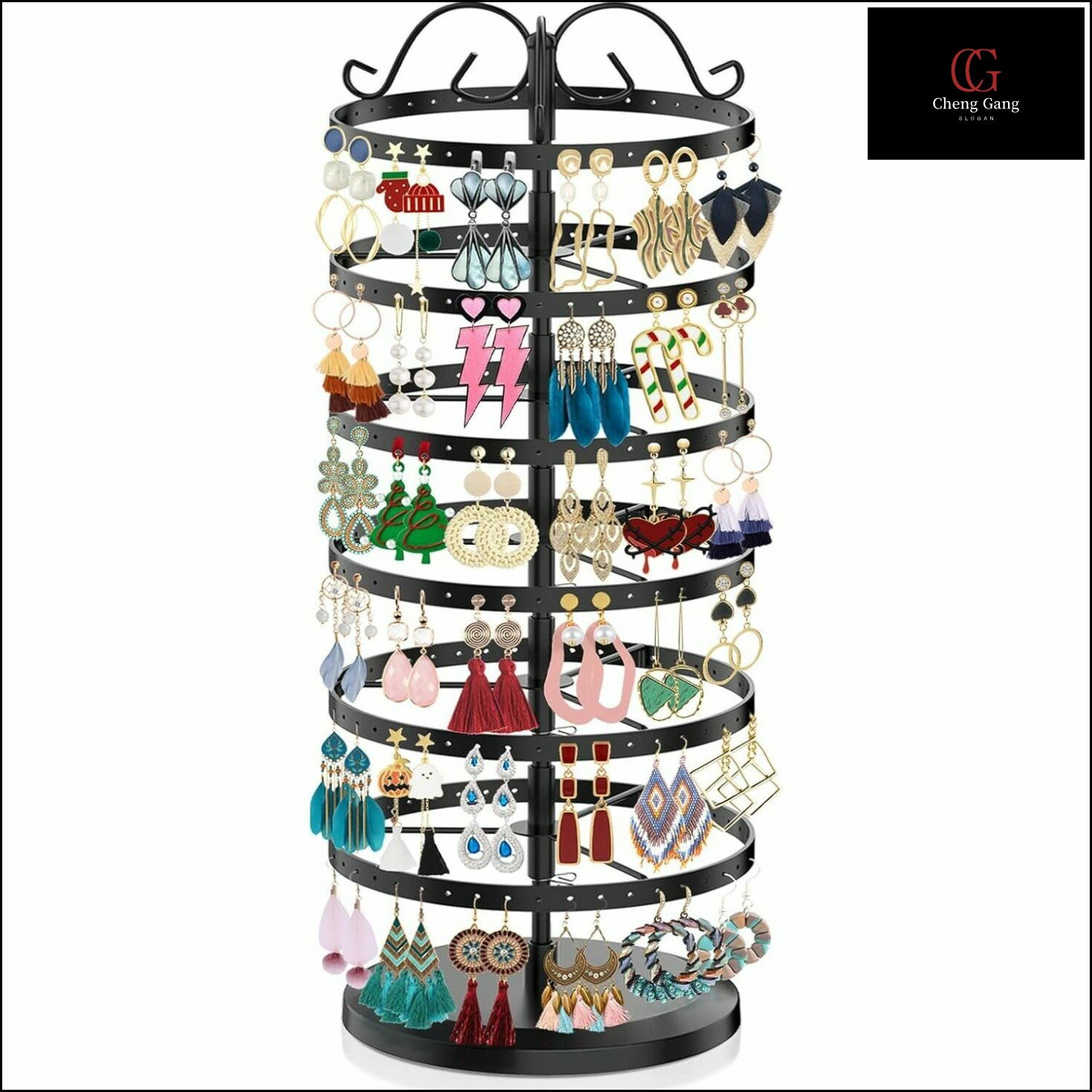 Эксклюзивный вращающийся стеллажвитрина для сережек с 264 отверстиями оснащен металлическим регулируемым механизмом на 6 позиций