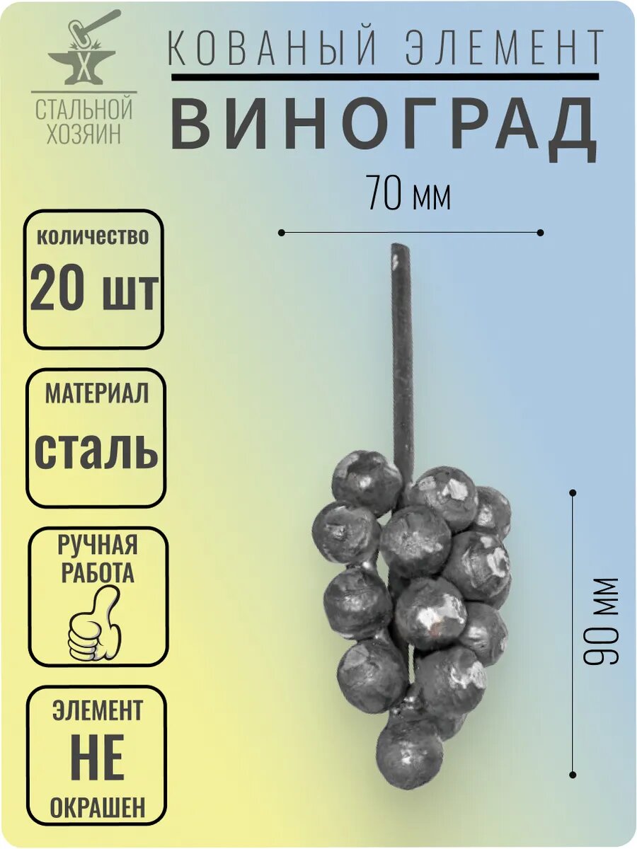 20 шт. Декоративный кованый элемент Виноградная гроздь 90х70 мм