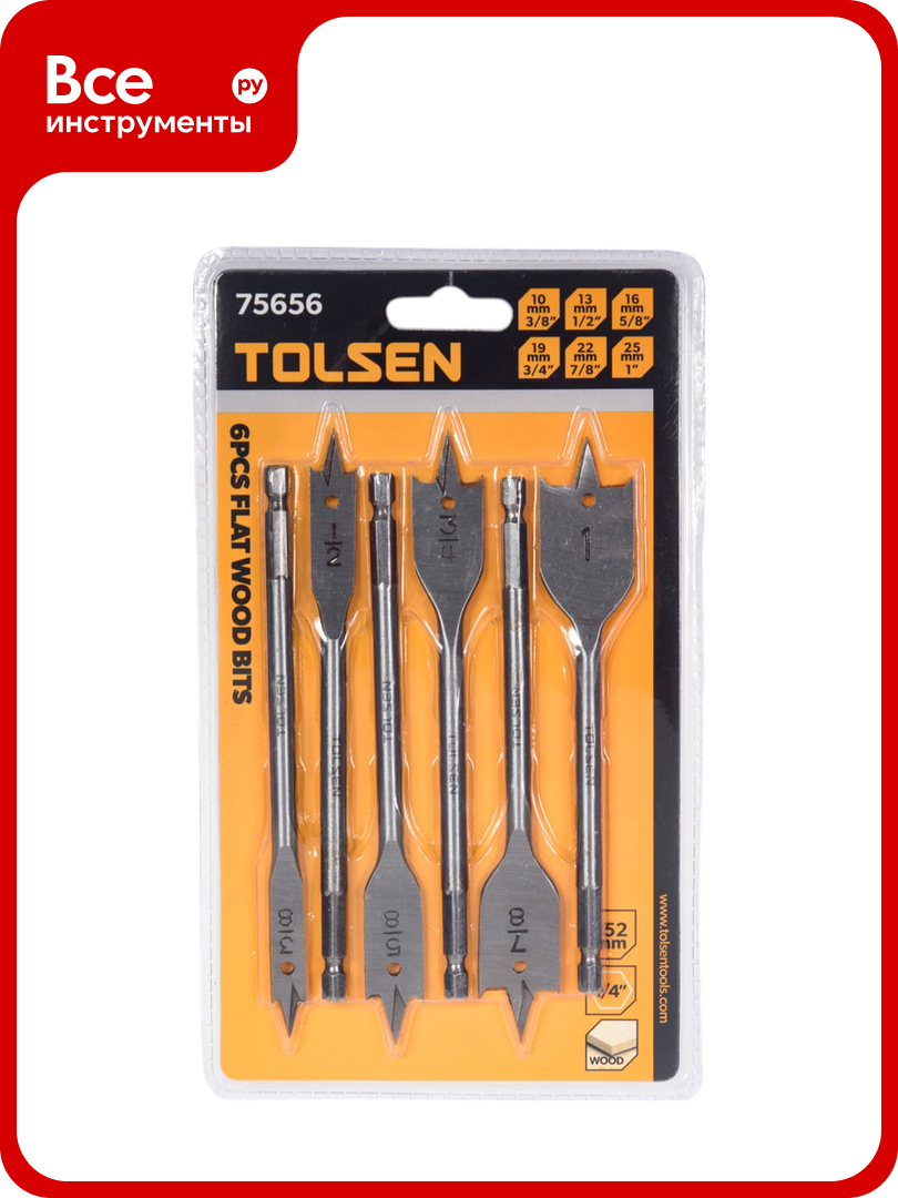 Набор перьевых сверл по дереву 6 предметов TOLSEN 75656,