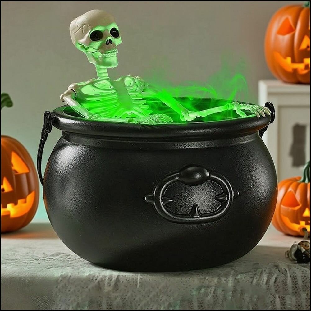 Лампа-котел ведьмы, украшения для Хэллоуина, включая распылитель скелетов, забавные украшения для дома