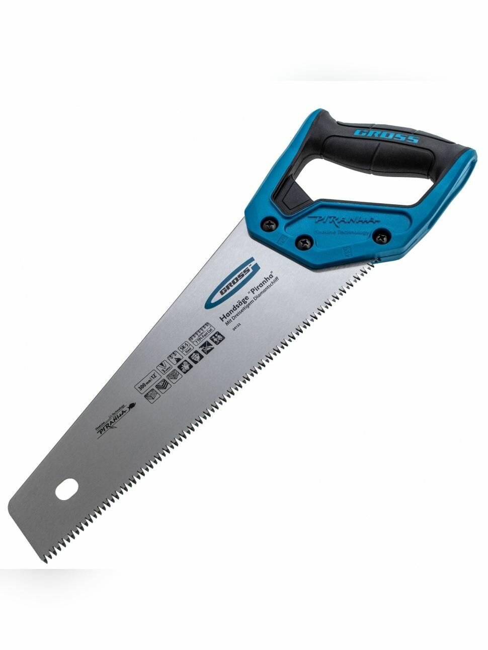 Ножовка по дереву "PIRANHA", 300 мм, 7 TPI, 3D-зуб, двухкомпонентная рукоятка Gross 24122