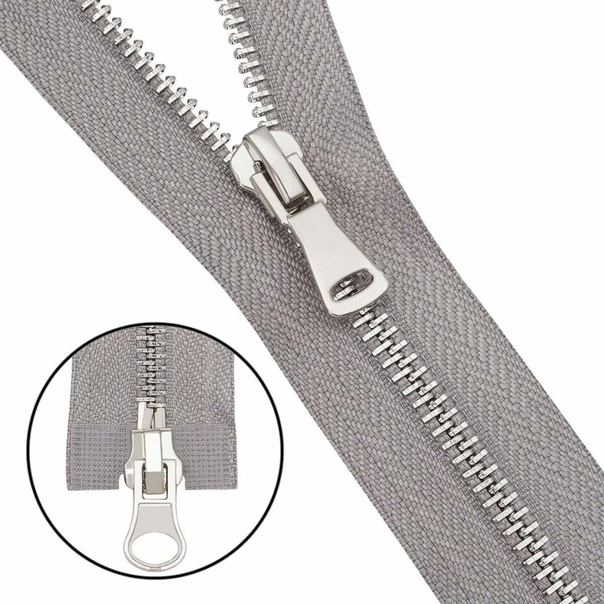 Молния разъемная металлическая Т5 2 замка 70см, никель (340 св. серый), 5 шт