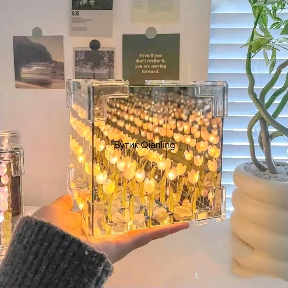 Ночник "Тюльпаны", светодиодный, цвет желтый, 4,7" x 4,7", в комплекте 3 батарейки