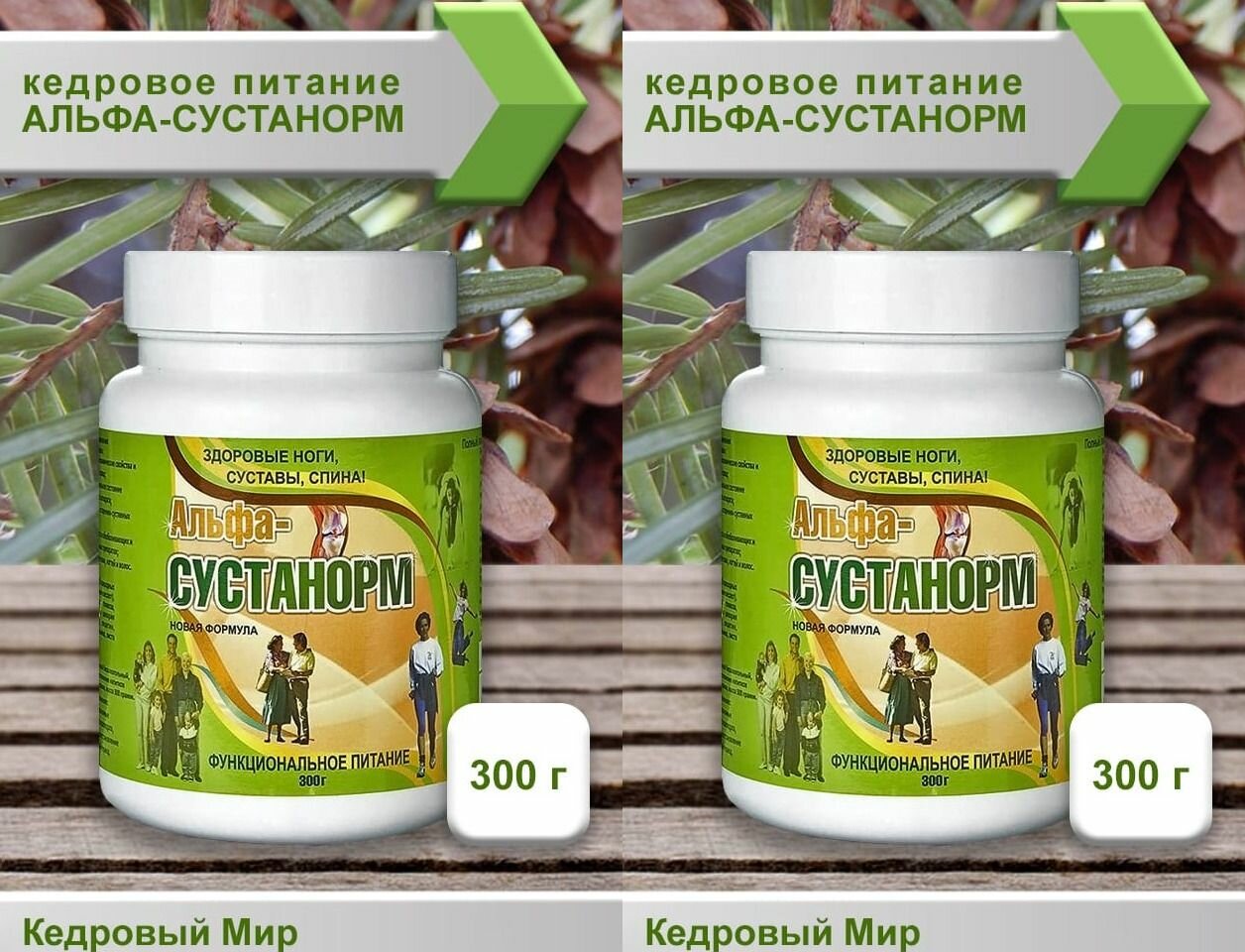Кедровое питание "Альфа-Сустанорм" Кедровый Мир, для костей и суставов, 300 г, 2 банки