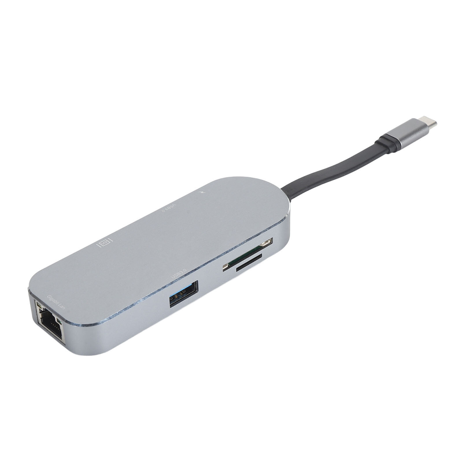 7в1 Докстанция Type C: 4K HDMI, RJ45, USB 3.0, PD, слоты для карт, USBC хаб, серебристый