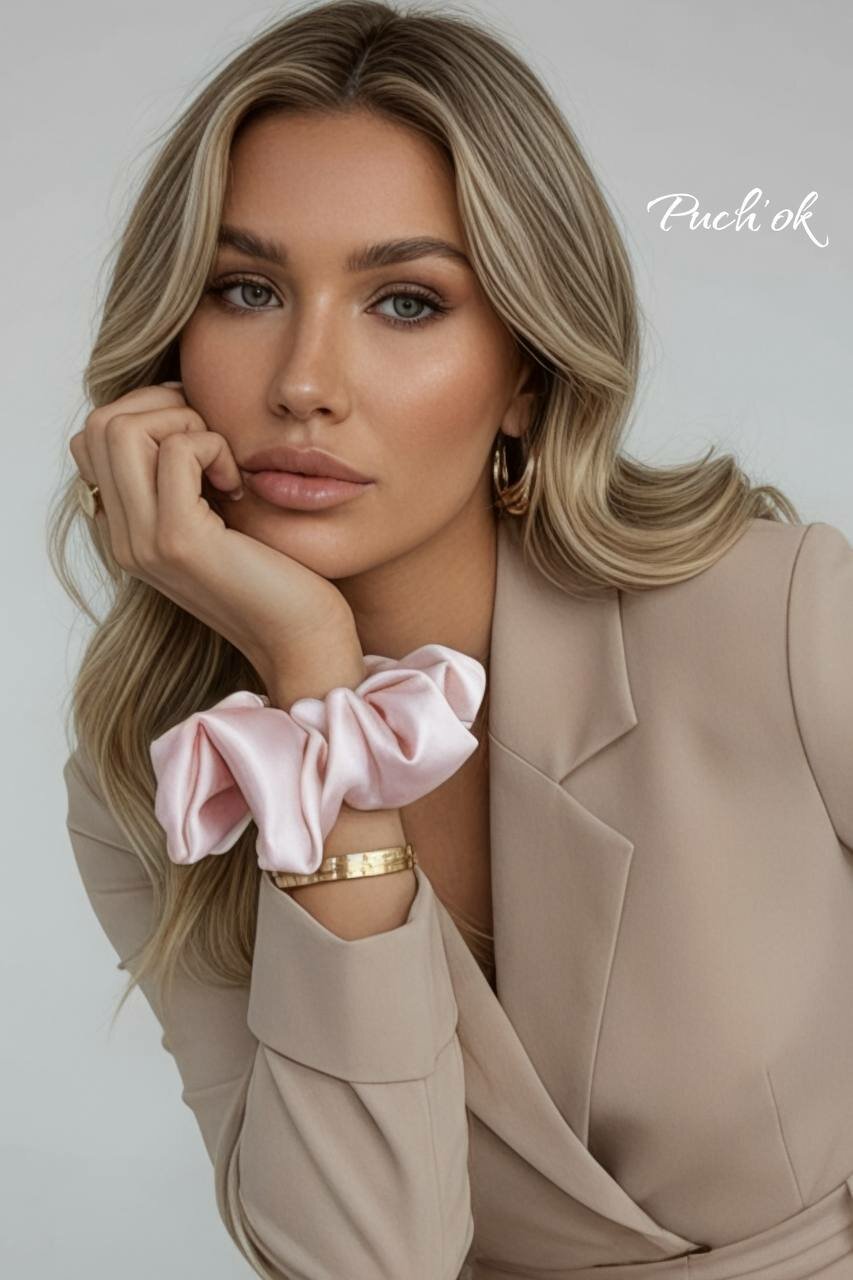 Резинка для волос Puch'ok, шелковая, ручная работа, розовая, 14см