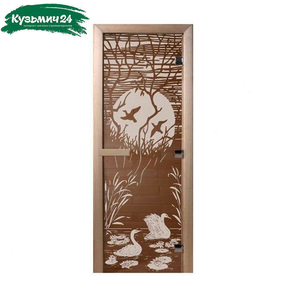 Дверь Doorwood Лебединое озеро 1900х700 мм стекло 8 мм, 3 петли лиственная, 1 шт.