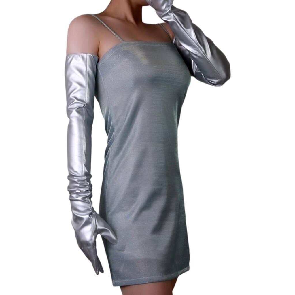 Удлиненные перчатки из лакированной кожи-серебристый-лакированная кожа